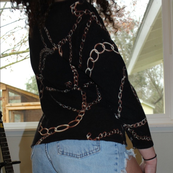 VENUE | Sweaters | Vintage Black Retro Beaded Chain Printed Sweater ...